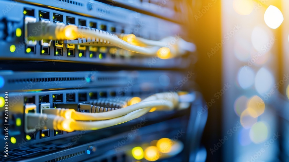 Network Server Rack with Ethernet Cables and Ports Stock Illustration ...