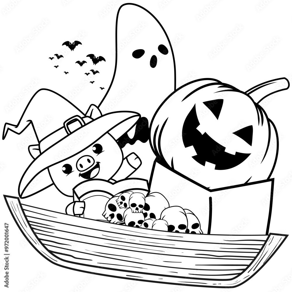 Halloween coloring page with pig for kids Stock Vector | Adobe Stock