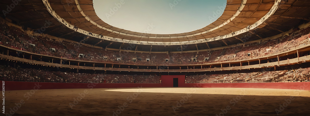 Round empty bullfight arena stadium with wide perspective. bullring for ...