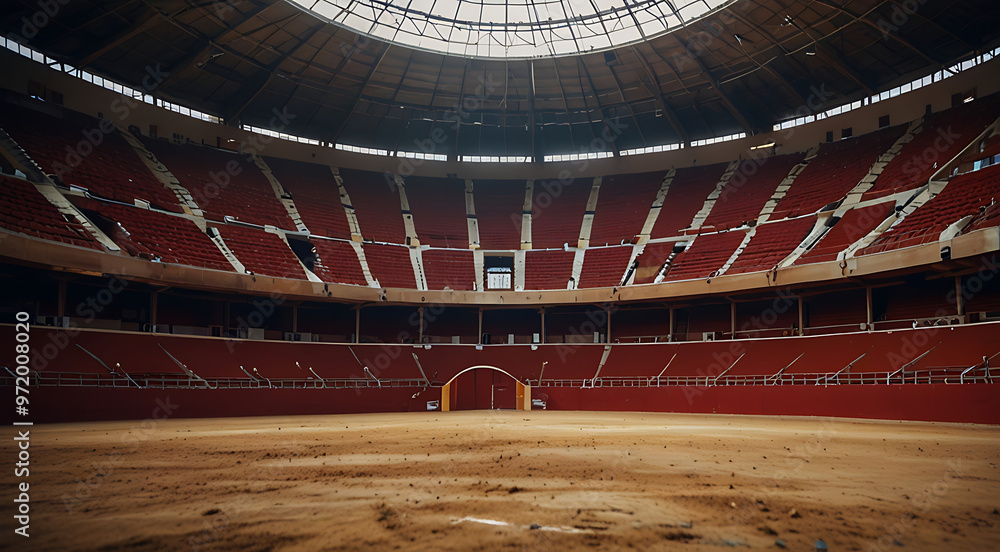 Round empty bullfight arena stadium with wide perspective. bullring for ...