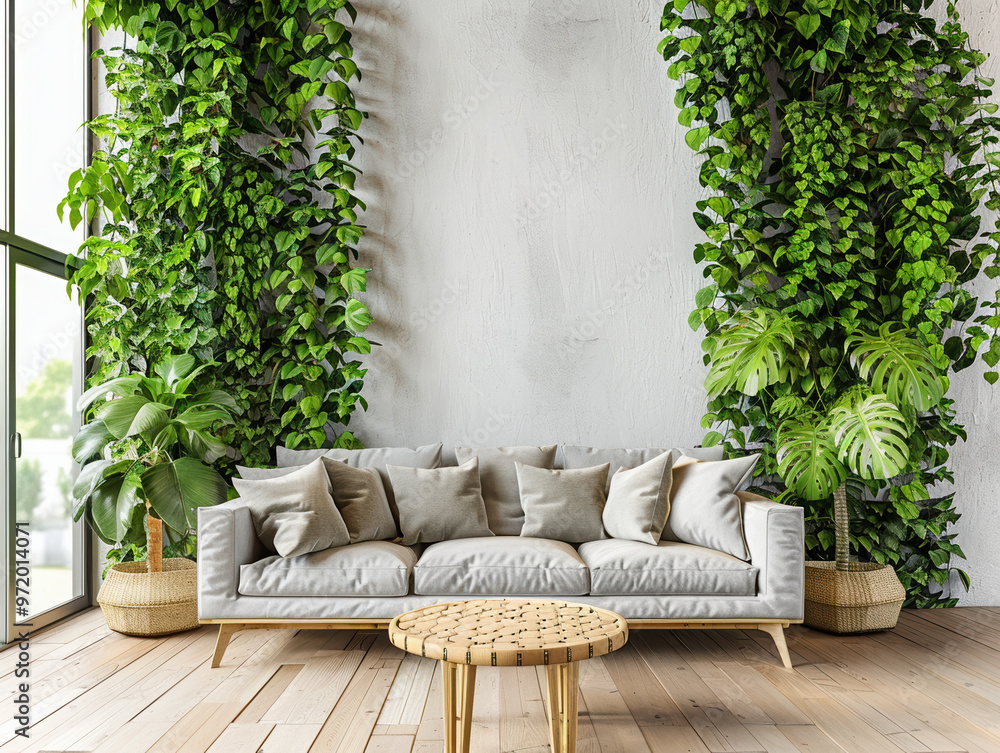 couch sofa plants greenery indoor living room modern decor furniture ...