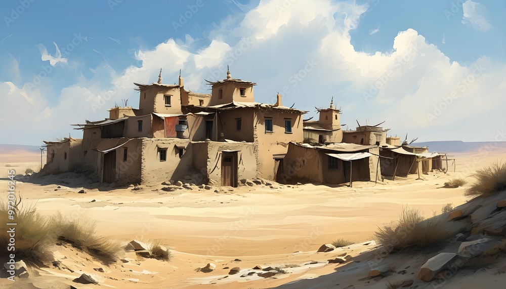 Desert Village in a Drought: A Generative AI Illustration of Sand and ...