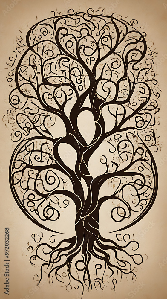A minimal design of the world tree, Yggdrasil, with its branches ...