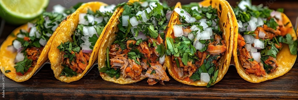 three delicious taco shells filled with seasoned ground beef, shredded ...