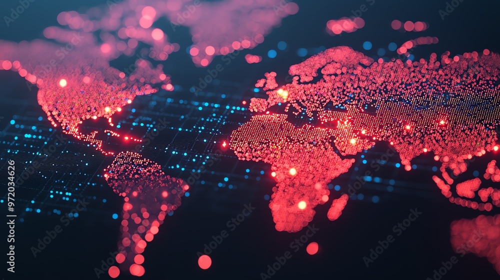 Interactive map of global e-commerce activity, close-up on real-time ...