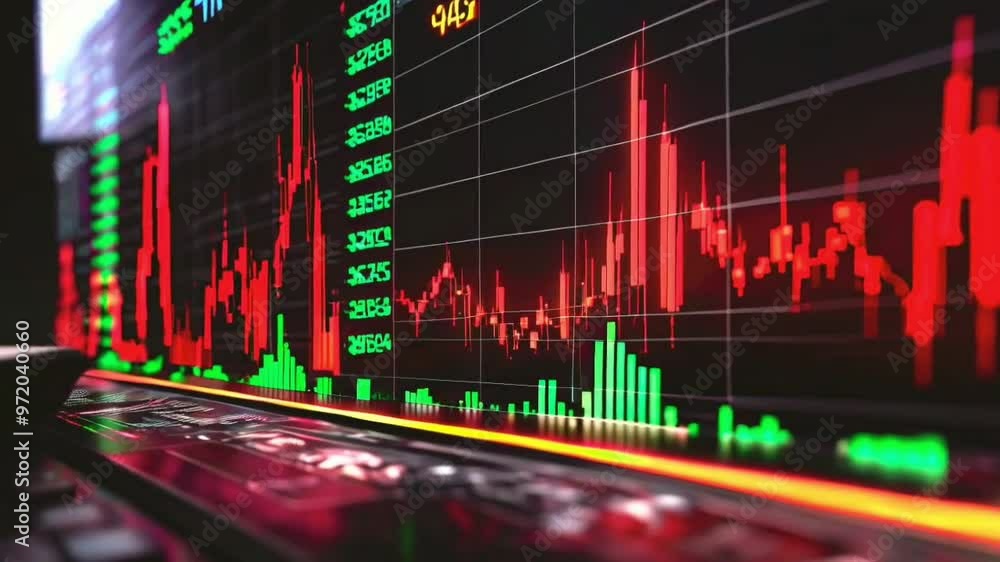 A hyper-realistic, high-resolution financial stock market chart ...