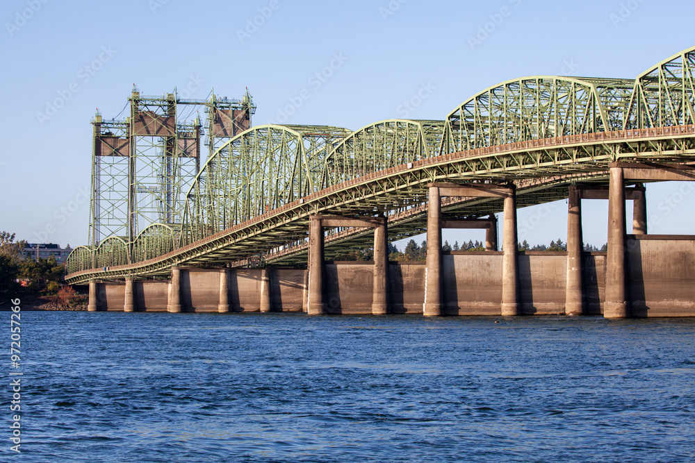 I-5 bridge connecting Portland, Oregon to Vancouver Washington, above ...
