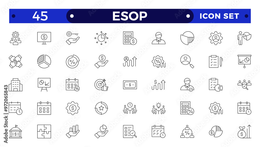 Employee stock ownership plan Outline icon collection. ESOP, benefits ...
