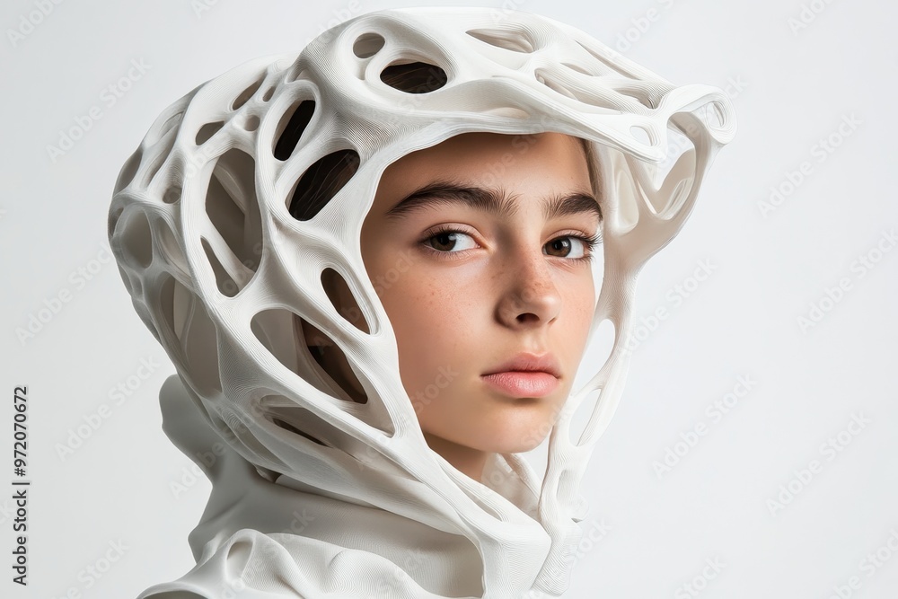 Futuristic Young Adult in Eco-Friendly 3D-Printed Modular Fashion with ...