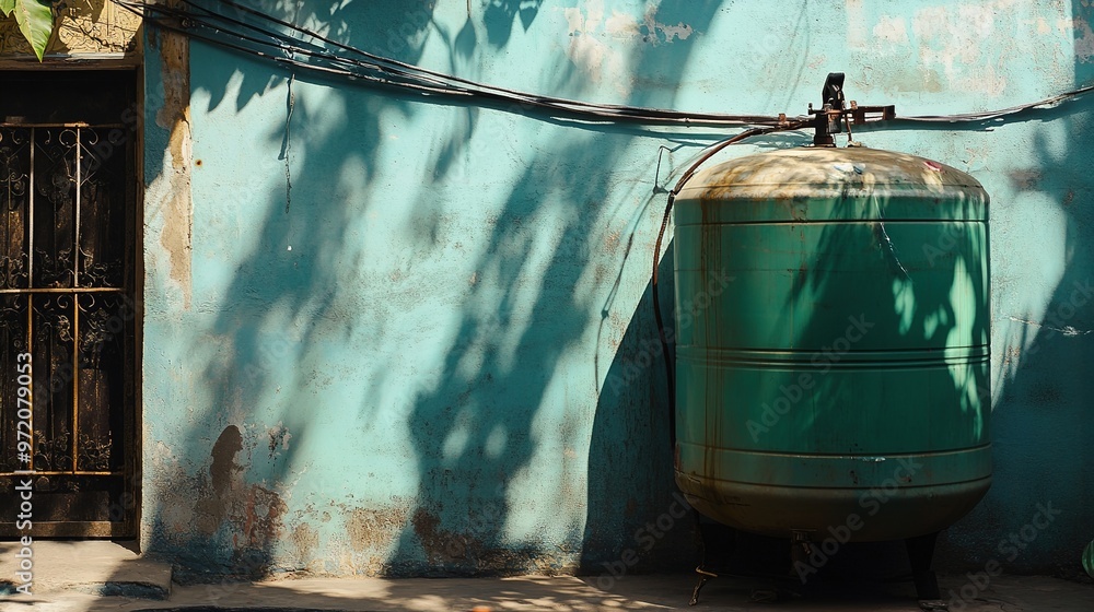 Domestic Large Plastic Water Tanker on the Terrace of an Indian Street ...