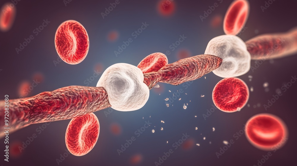 White Blood Cells Attacking a Blood Clot in a Blood Vessel Stock ...