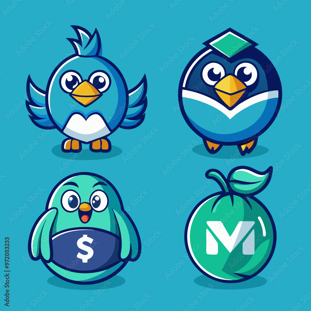 Vetor do Stock: 4 different cartoon-style logos for a blue bird mascot ...