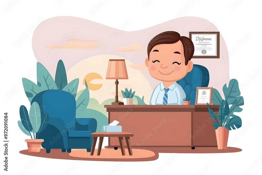 Cartoon illustration of psychologist in his clinic Stock Illustration ...
