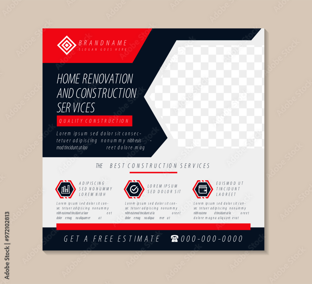 Quality Construction poster design Template with space for photo and ...