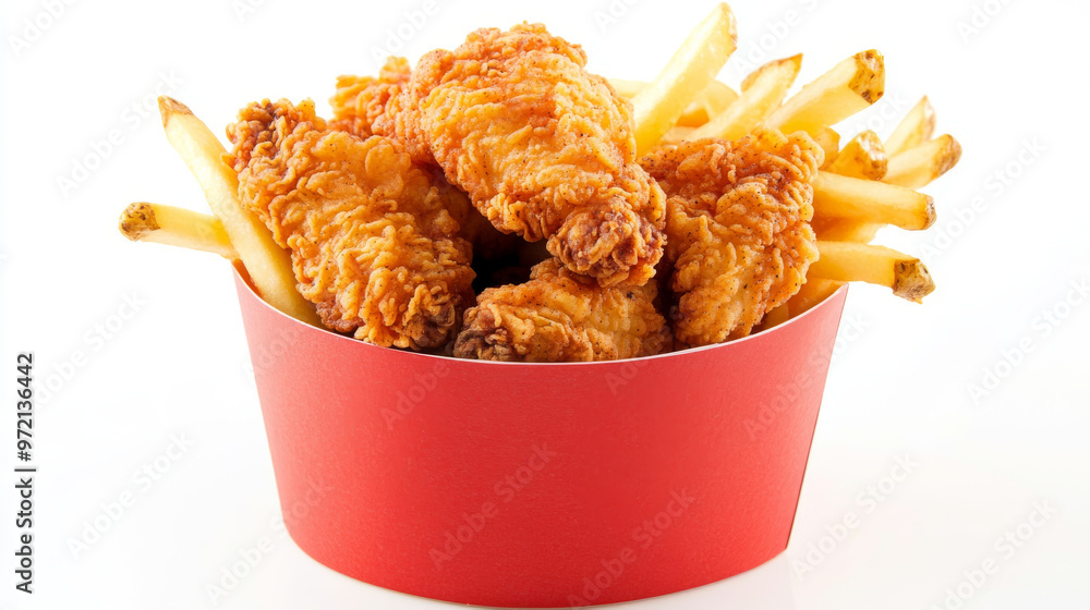 Hot, crispy chicken tenders are served as crunchy strips alongside ...