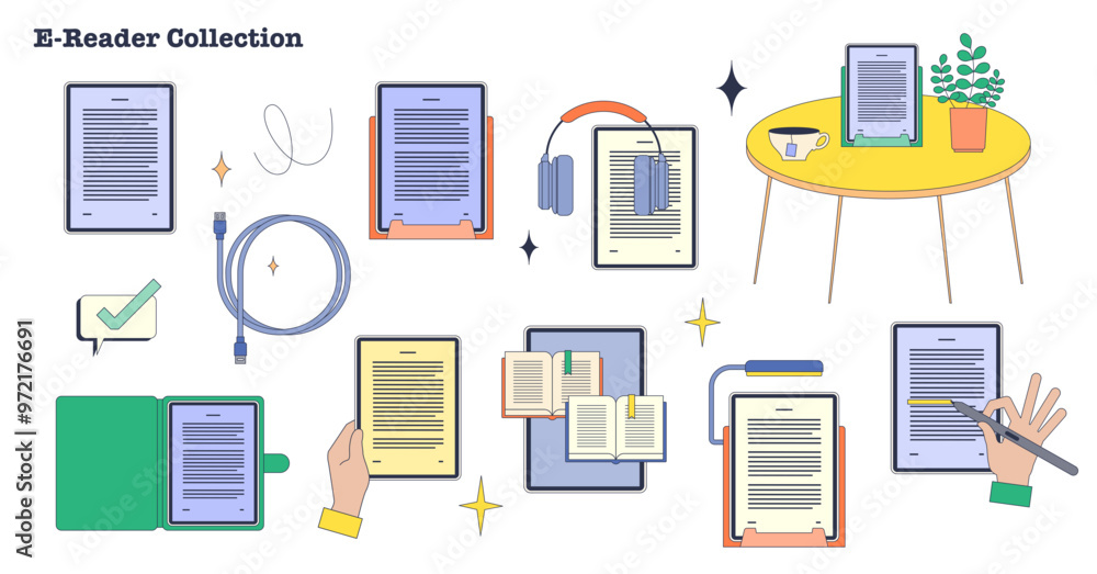 E-reader device for modern electric book reading tiny neubrutalism ...