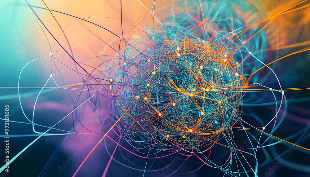Complex messy connected lines as concept of chaos solving. Process of ...
