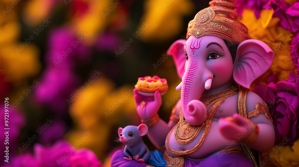 Vibrant image of Lord Ganesha, the elephant-headed deity, holding a ...