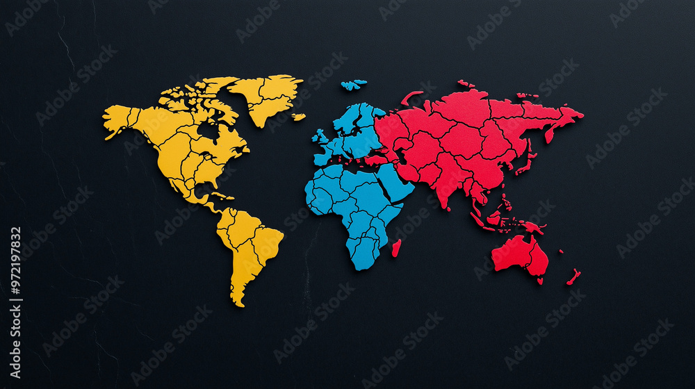 World map showing tectonic plates and fault lines in bright contrasting ...