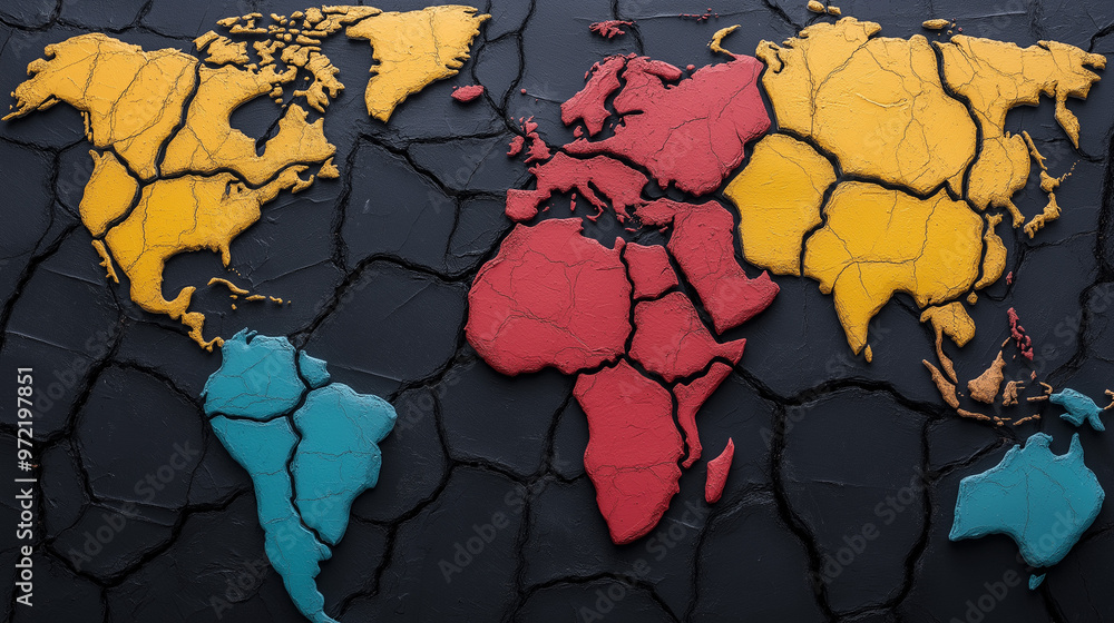 World map showing tectonic plates and fault lines in bright contrasting ...