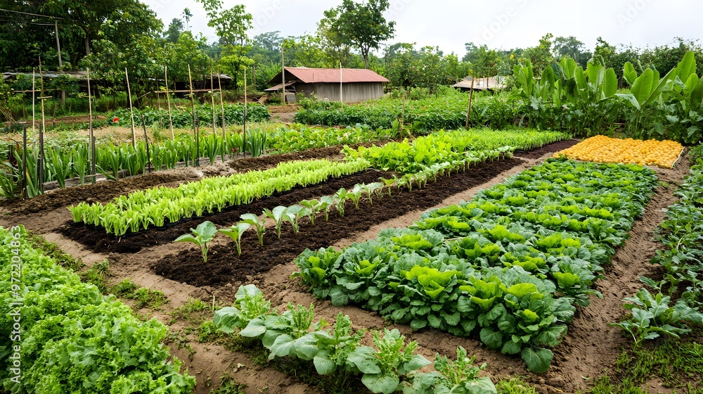 Organic farm with a diverse variety of crops and a compost system in ...