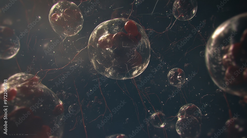 Microscopic View of Spheres Floating in a Dark Fluid Stock Illustration ...