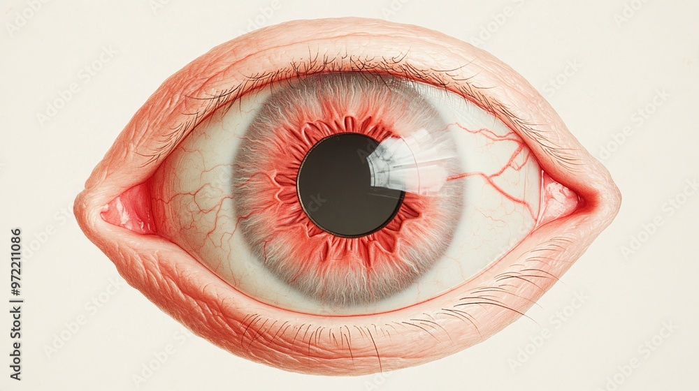 Eye anatomy cross-section showing the retina and optic nerve with ...