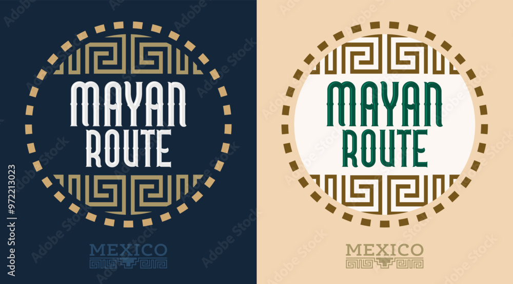 Mayan Route Mexican tourist destination, emblem sign design Mayan lines ...