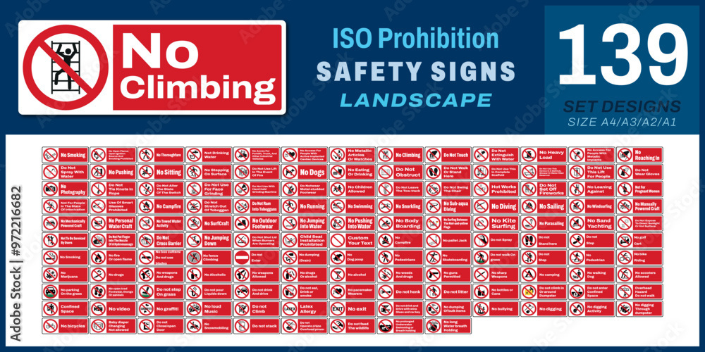 139 set ISO prohibition safety signs v5 no climbing landscape size 1/2 ...