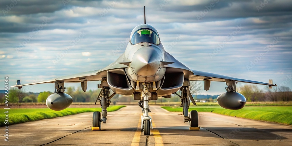 British RAF Eurofighter Typhoon jet captured at a tilted angle during ...