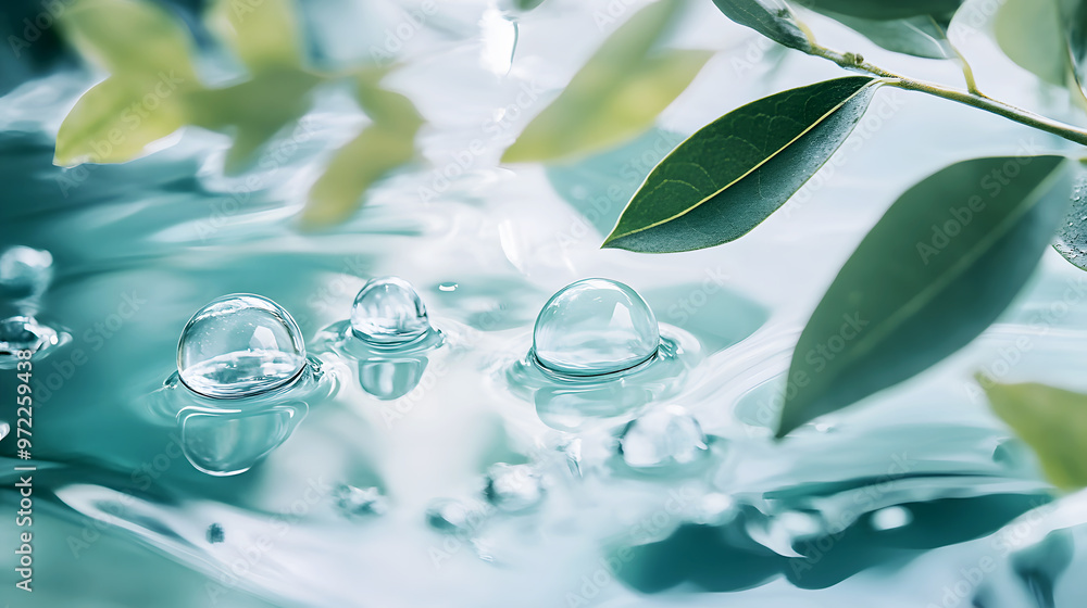 Hyaluronic acid bubbles floating in a pure, clear serum alongside ...