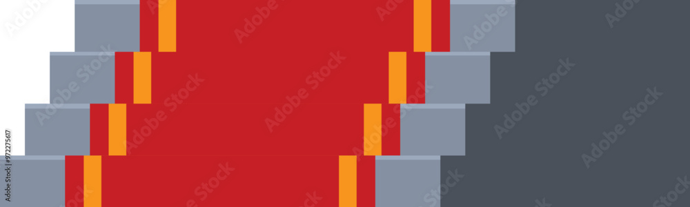 Pixel art illustration of a red carpet leading up a set of stairs to a ...