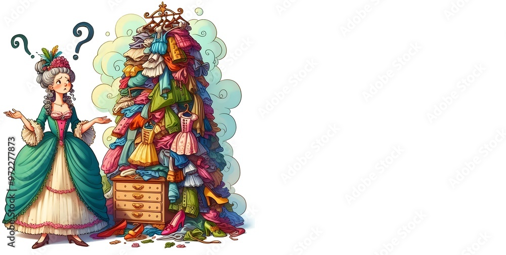 Illustration of rococo woman looking confused indecisive with question ...