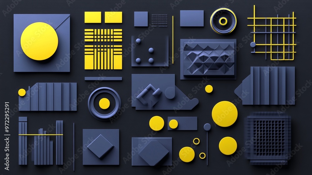 Bento grid layout with modern graphic design elements in gray color on ...