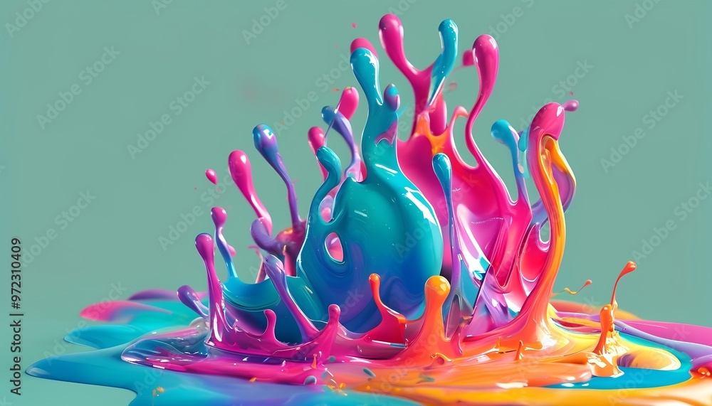vibrant advertisement using 3D liquid fonts that appear to drip and ...