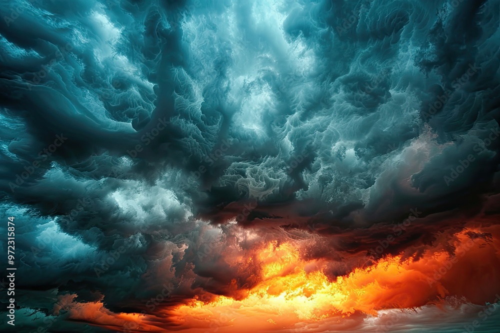 Dramatic sky with dark and fiery clouds. Perfect for fantasy, horror ...
