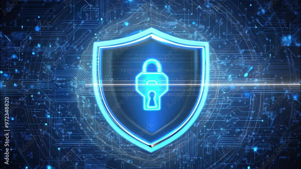Cyber Security Shield with Unlocked Padlock on Digital Background Stock ...