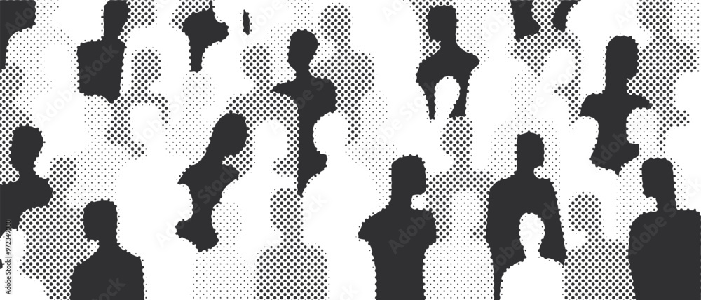 Poster Halftone vector illustration of an abstract crowd of people ...