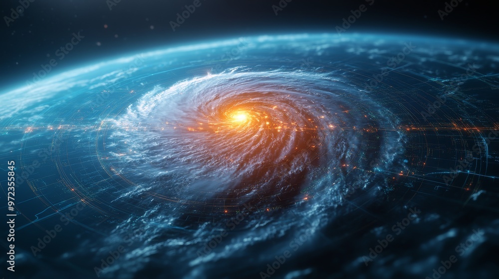 ภาพประกอบสต็อก An illustration featuring a satellite image of a ...