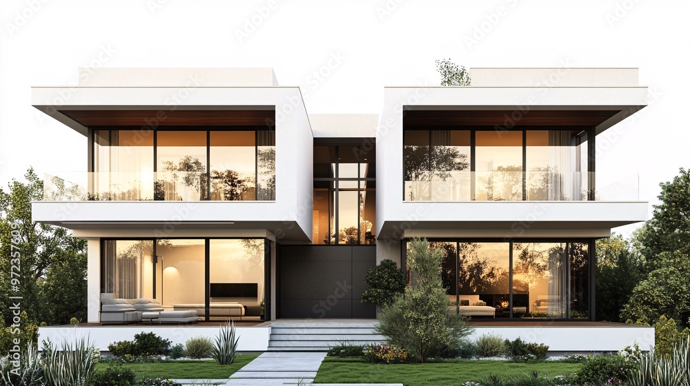 92. Contemporary duplex house design in 3D, featuring two distinct but ...