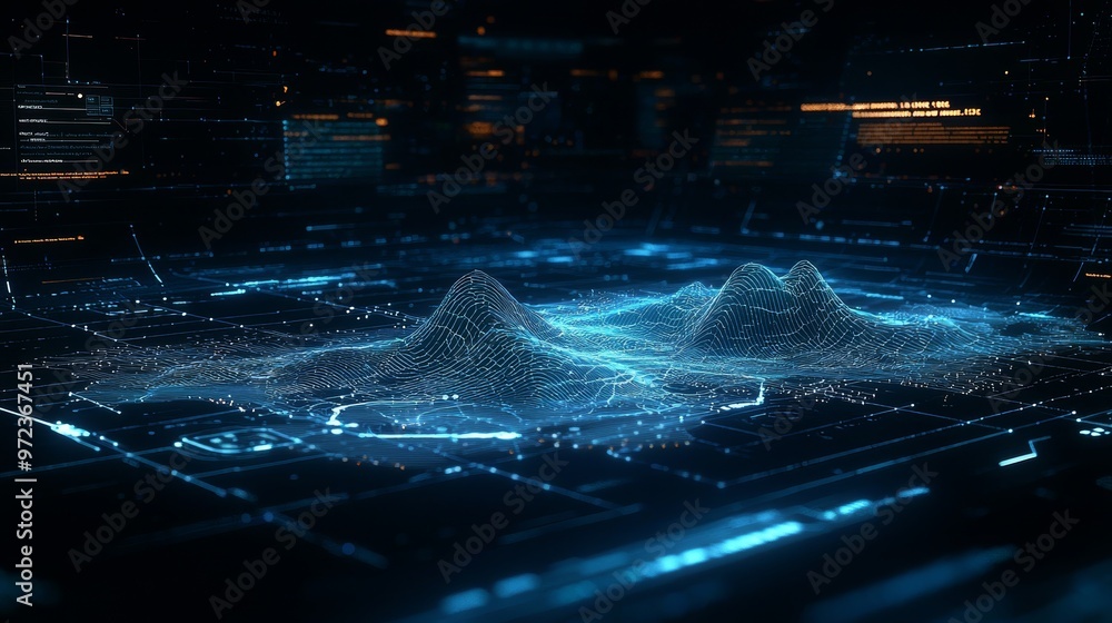 Cyber technical wave sound. Purple tech background. Network purple ...