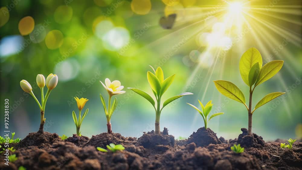 Depiction of the stages of plant growth from seed to maturity under ...