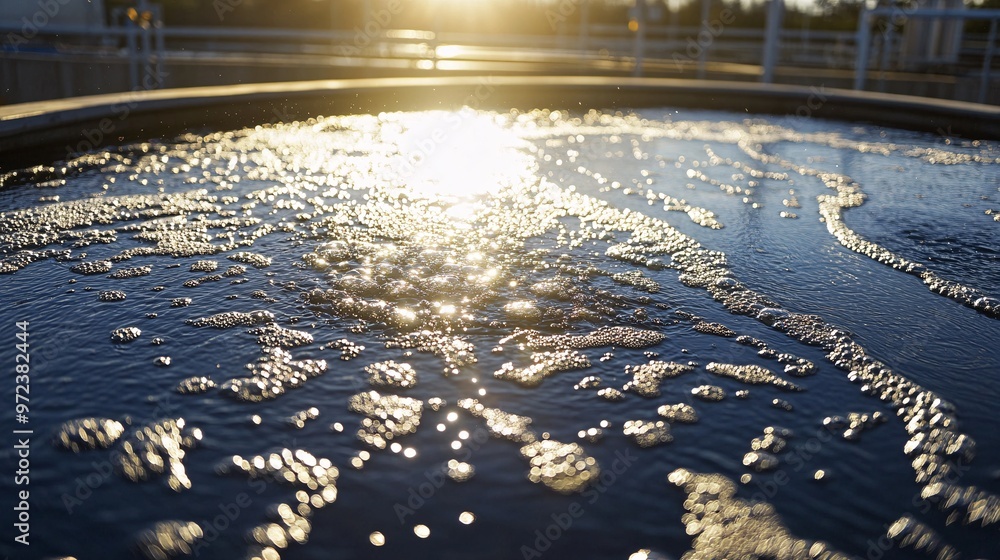 61. Wastewater Treatment Facility, Aeration tanks with bubbling water ...