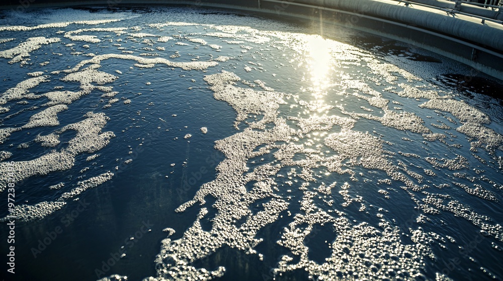 61. Wastewater Treatment Facility, Aeration tanks with bubbling water ...
