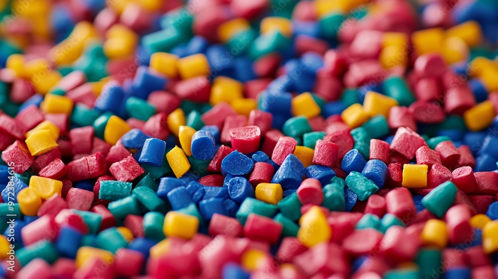 82. Detailed image showcasing a heap of colorful plastic pellets ...