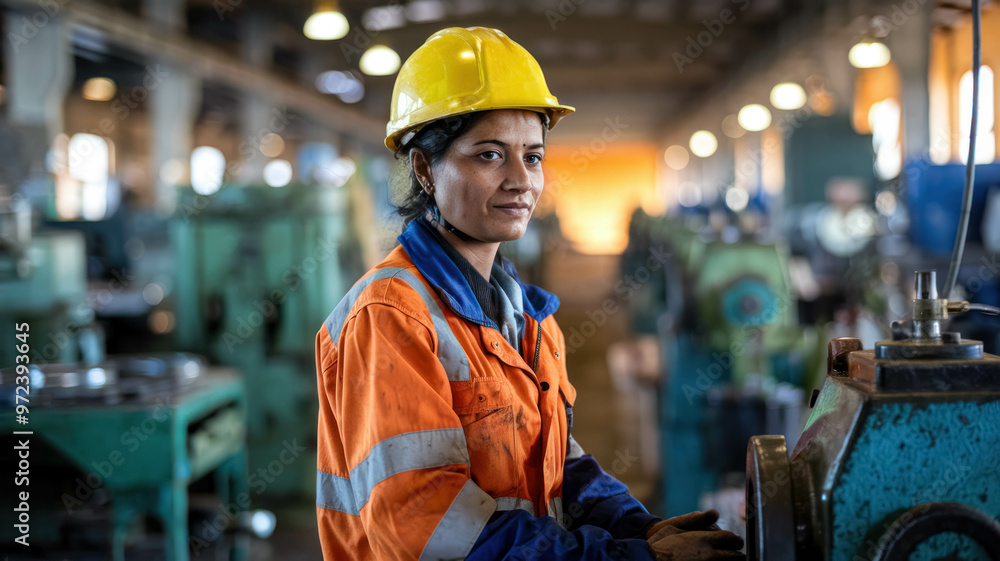 Portrait Arab Female Factory Worker Wearing A Safety Helmet And ...