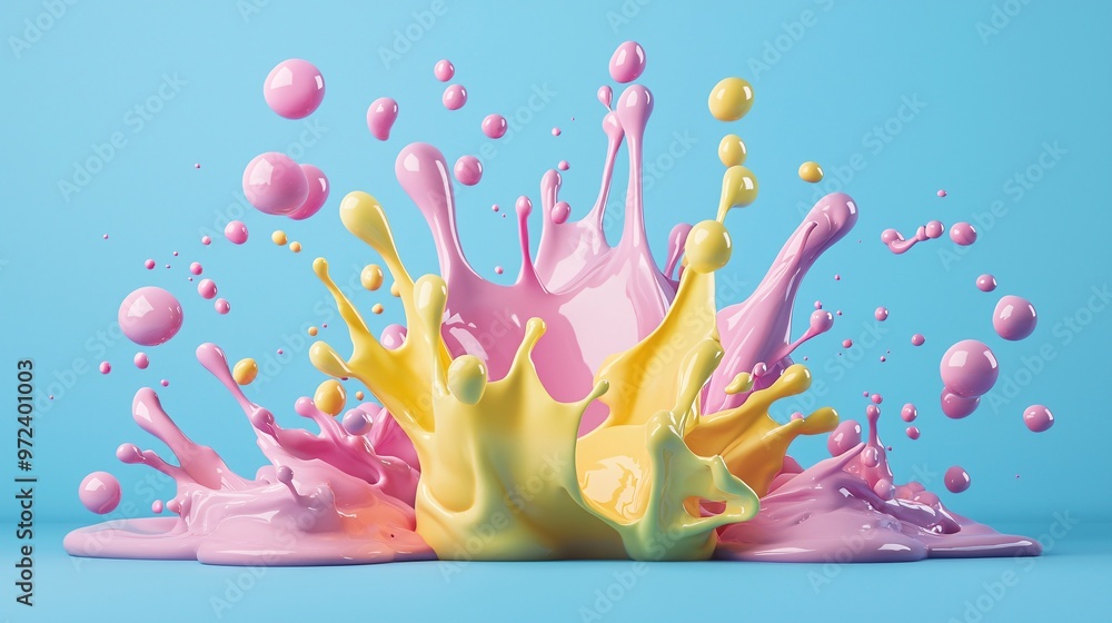 A vibrant advertisement using 3D liquid fonts that appear to drip and ...