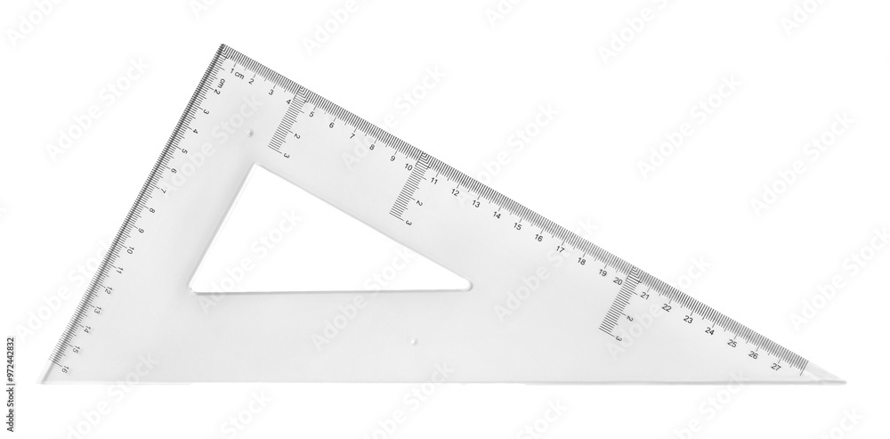 Transparent triangle ruler, isolated on white background, with clipping ...