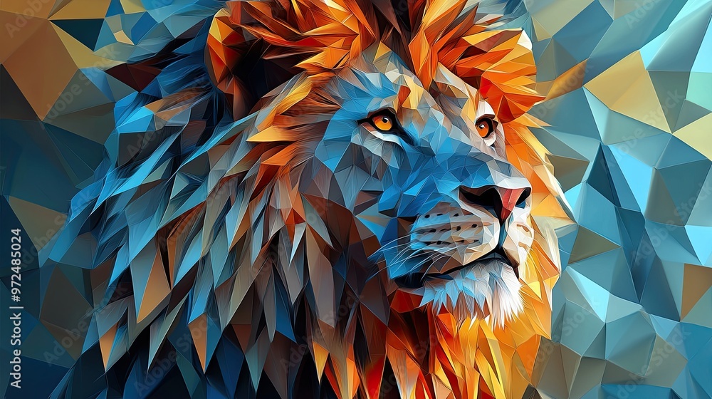 21. A geometric portrait of a lion, with sharp angles and clean lines ...