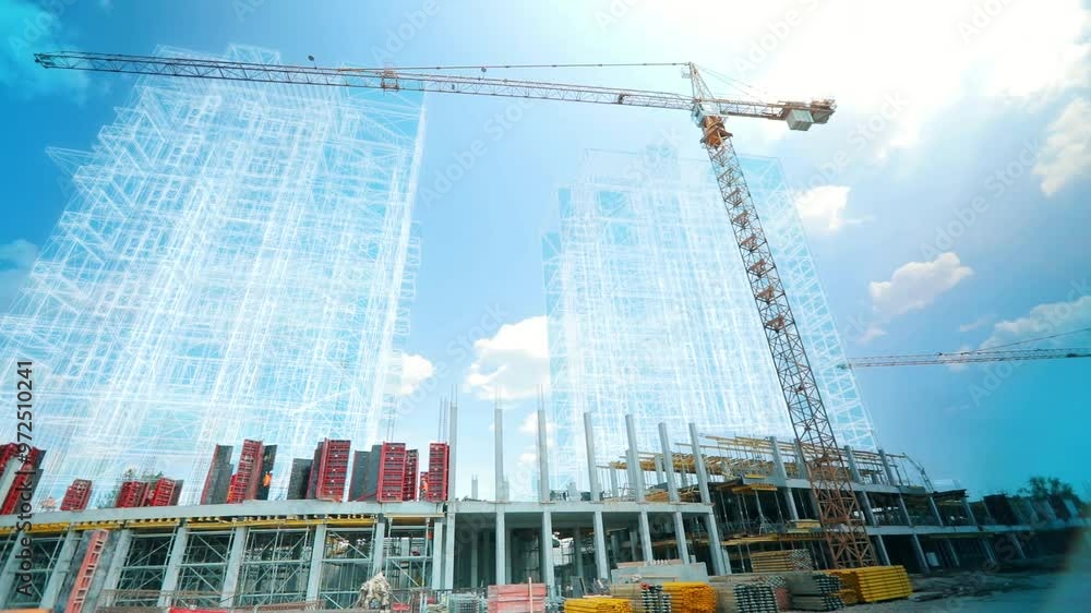 Visualization of the construction of a new residential building. Smart ...